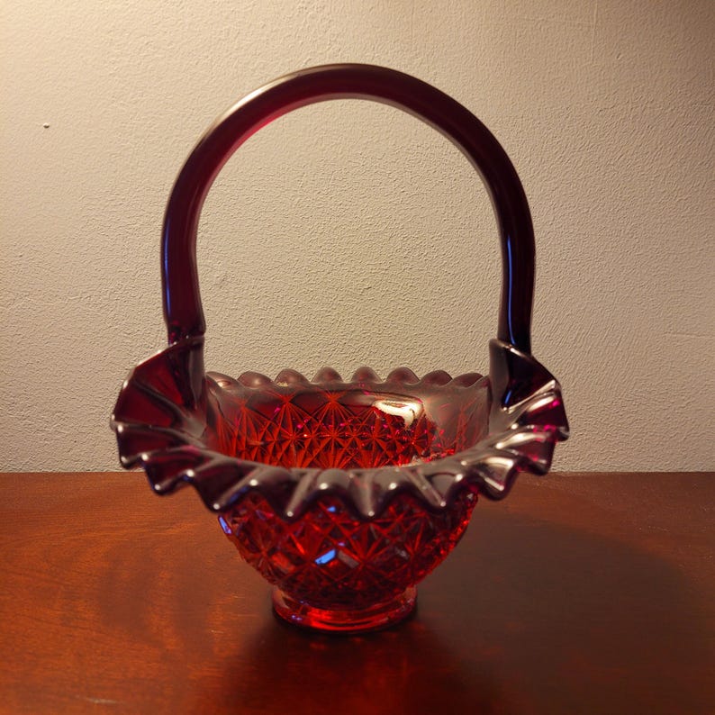 RARE Fenton Glass Basket in Ruby Red - Etsy