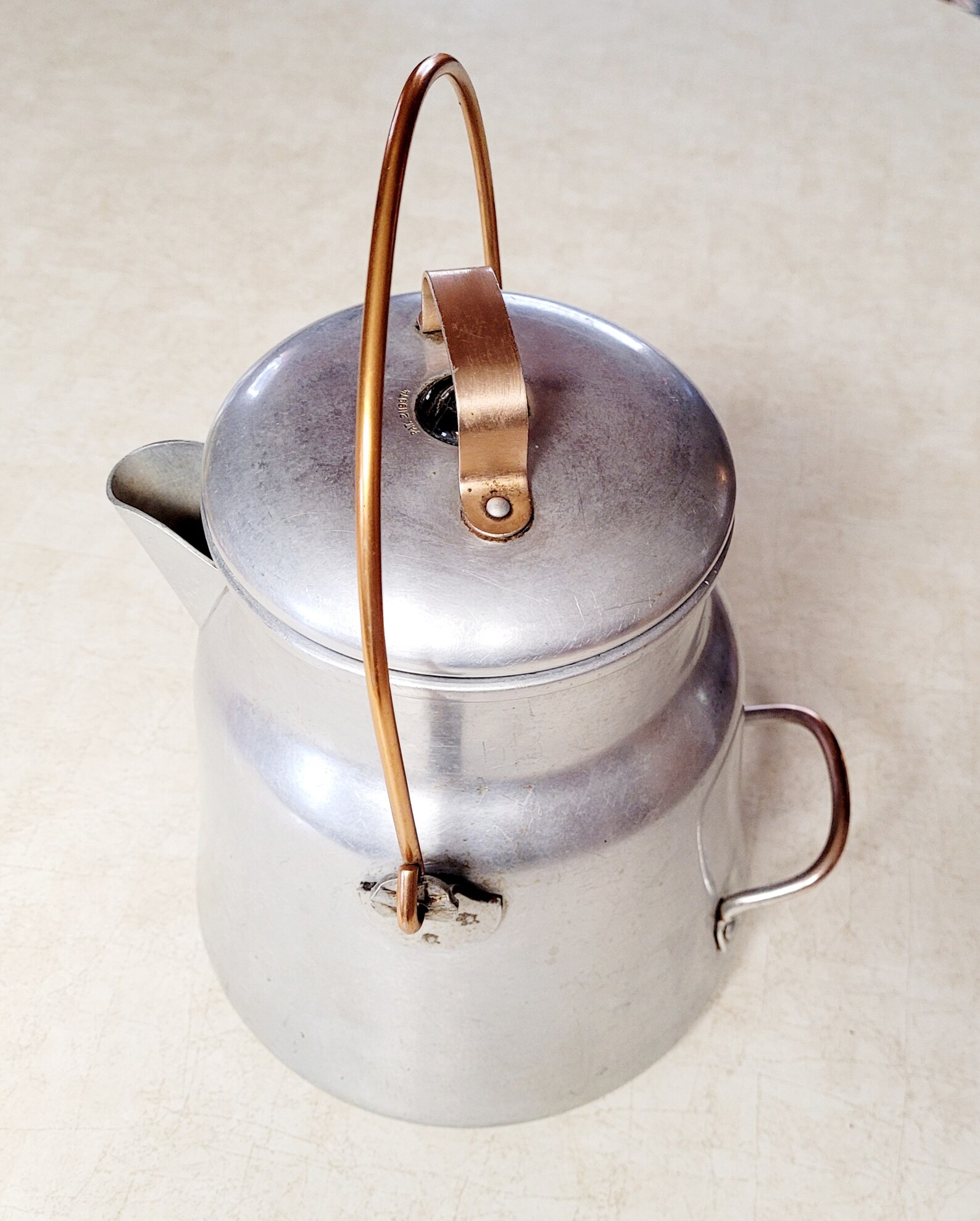 Vintage Wear-ever Aluminum Coffee Percolator Pot 3116, Copper Handles ...