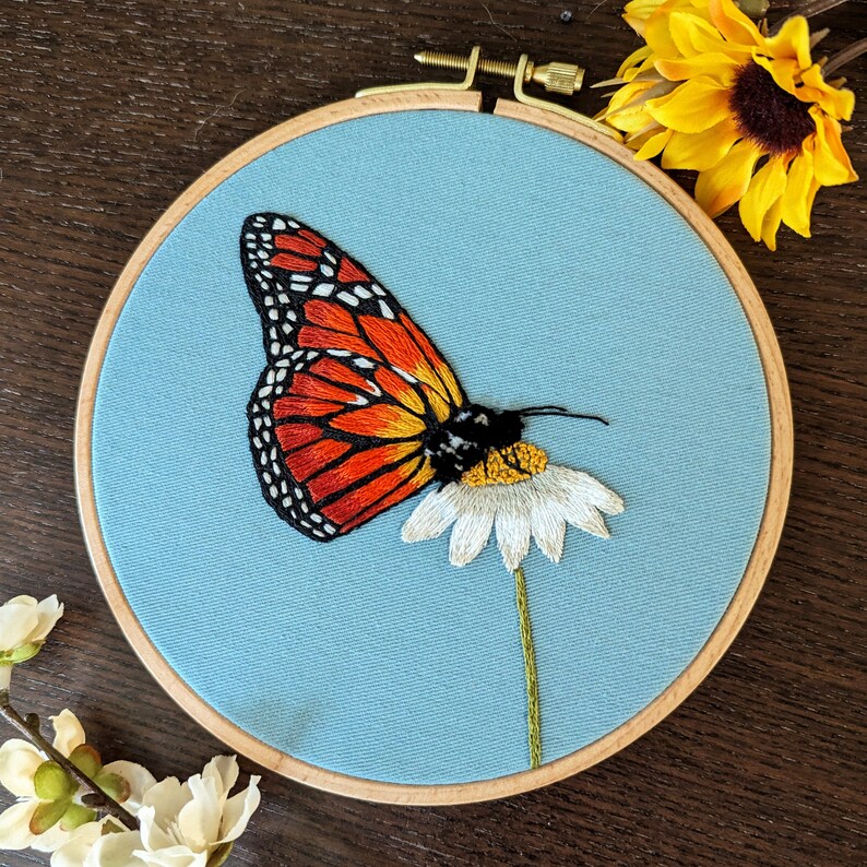 Butterfly Needle Painting Pattern, Monarch Butterfly Hand Embroidery ...