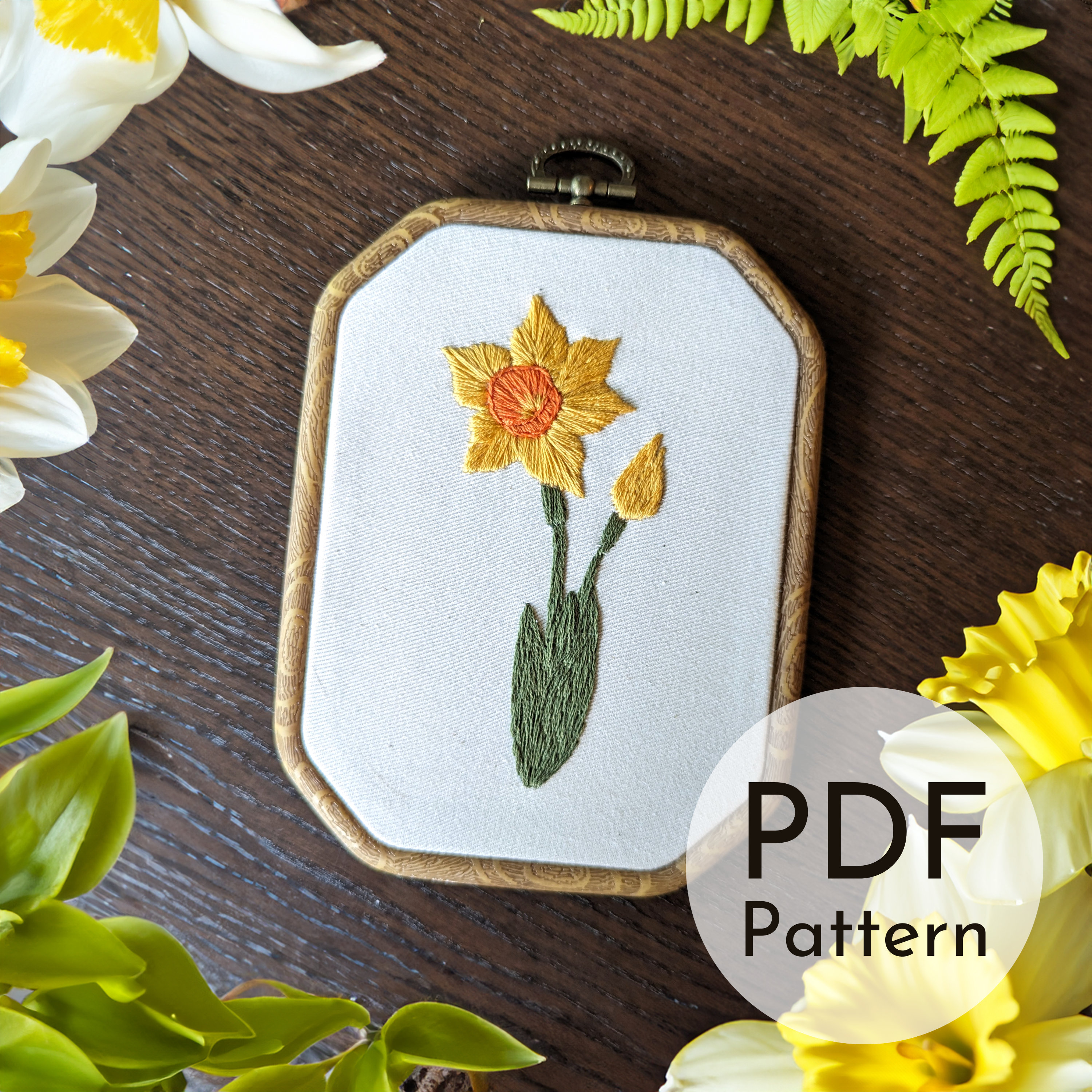 March daffodil Birth Flower Embroidery Pattern Digital Download PDF Beginner Spring Floral ...