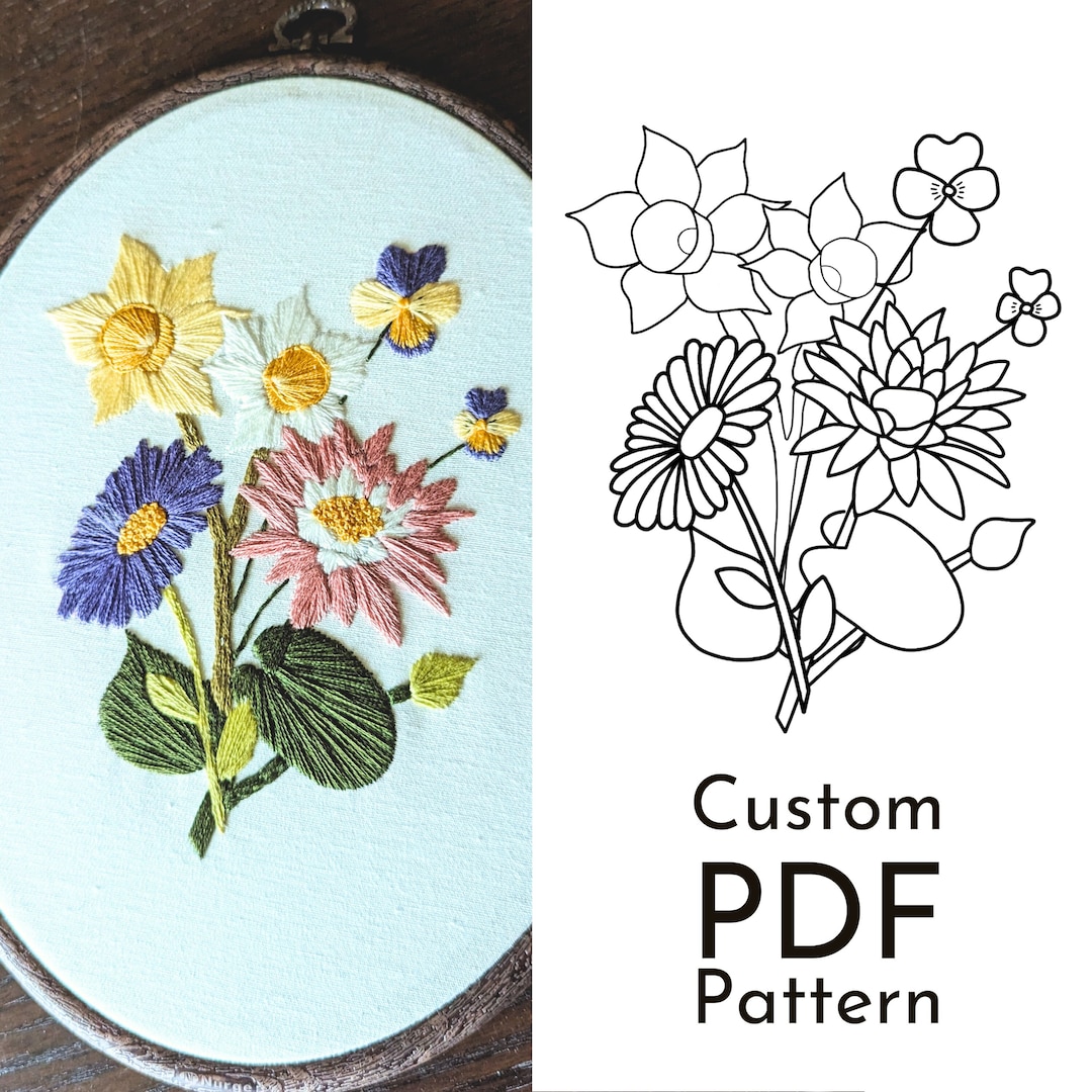 Custom Birth Flower Family Bouquet Embroidery Design, Family Portrait ...