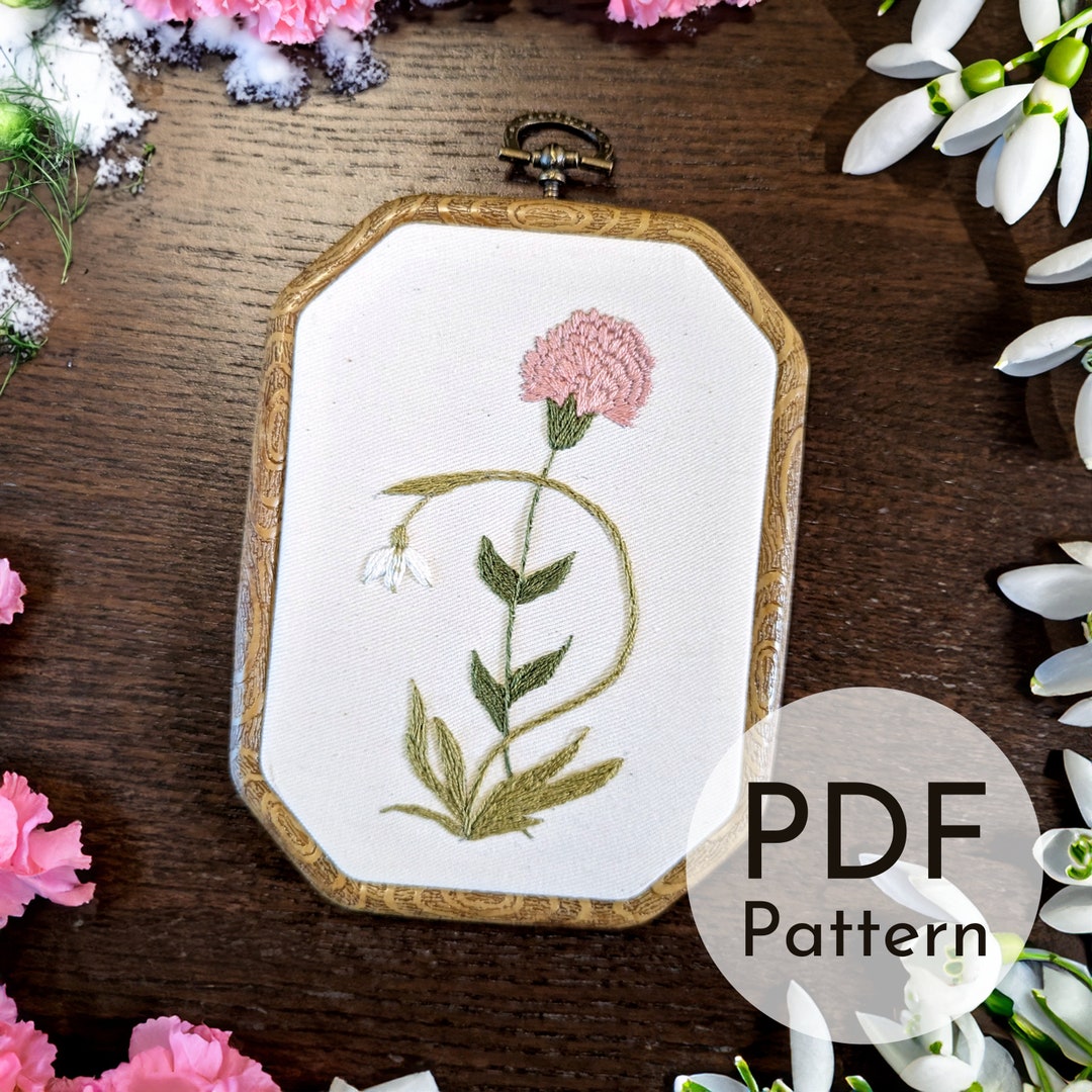 January (carnation & Snowdrop) Birth Flower Embroidery Pattern ...