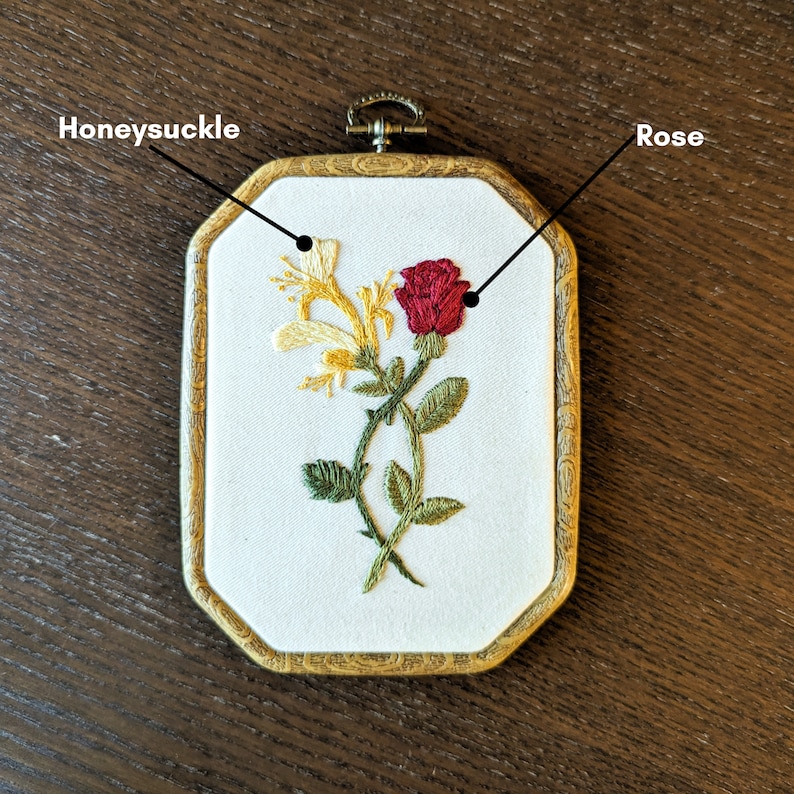 June (rose & Honeysuckle) Birth Flower Embroidery Pattern (digital ...