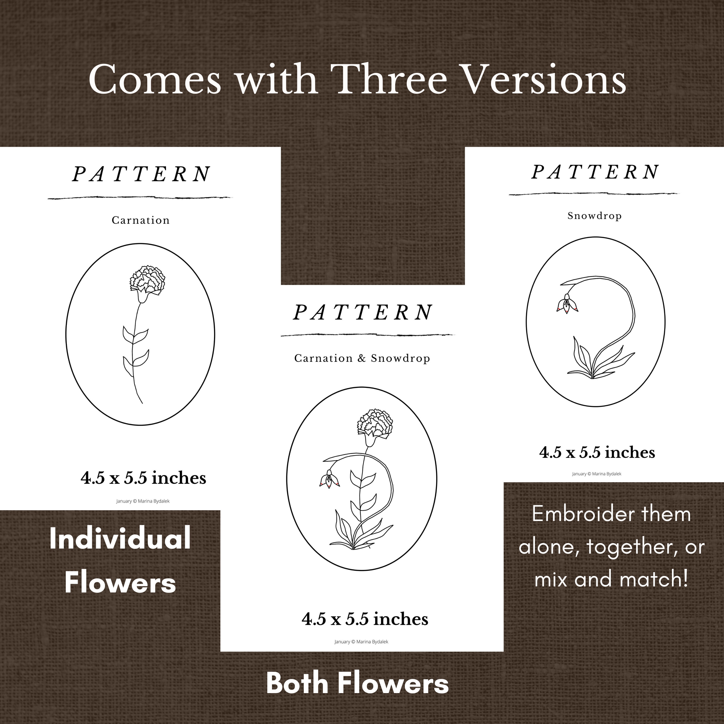 April daisy & Sweet Pea Birth Flower Embroidery Pattern digital Download PDF Beginner Spring ...