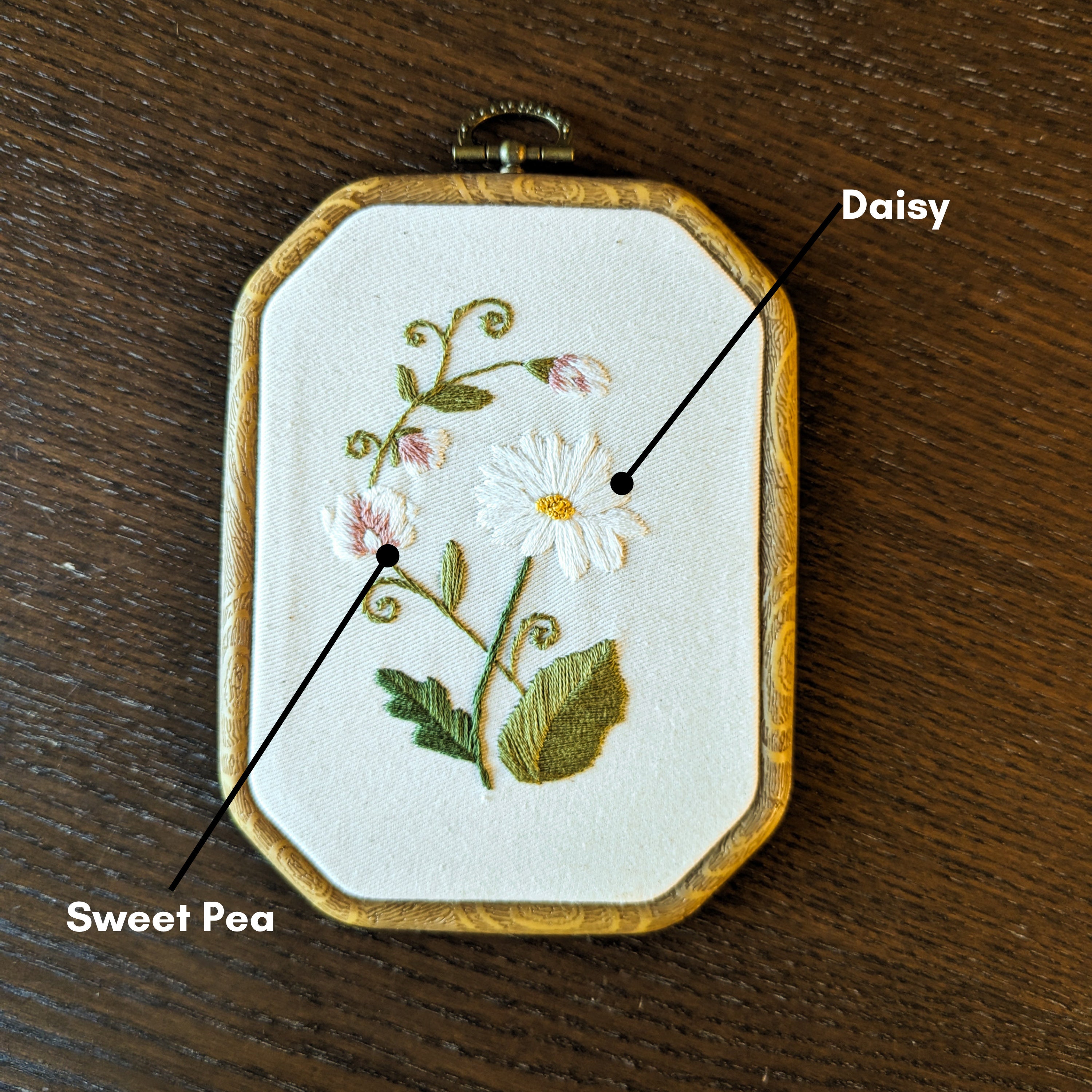 April daisy & Sweet Pea Birth Flower Embroidery Pattern digital Download PDF Beginner Spring ...