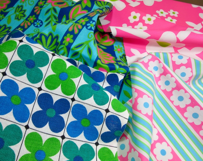 1970's Flower Power Cotton Fabric Remnants 4 Patterns - Etsy