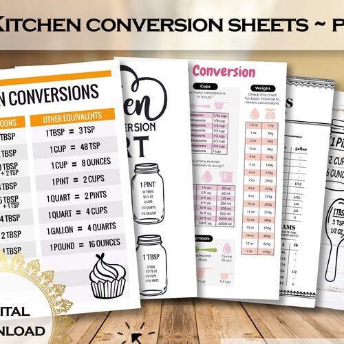 Handy Kitchen Measurements Printable Conversion Chart - Etsy