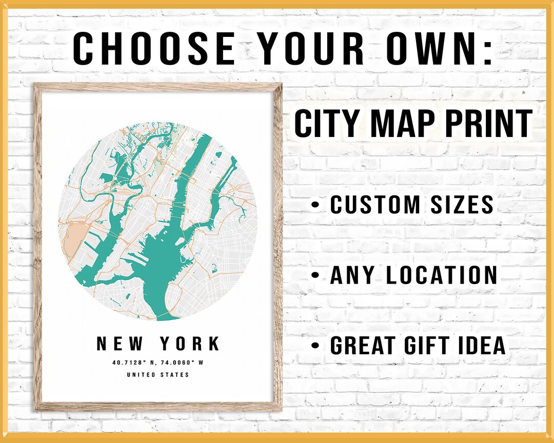 Custom Map Print • Personalized City Map Poster • Location Map Gift for ...