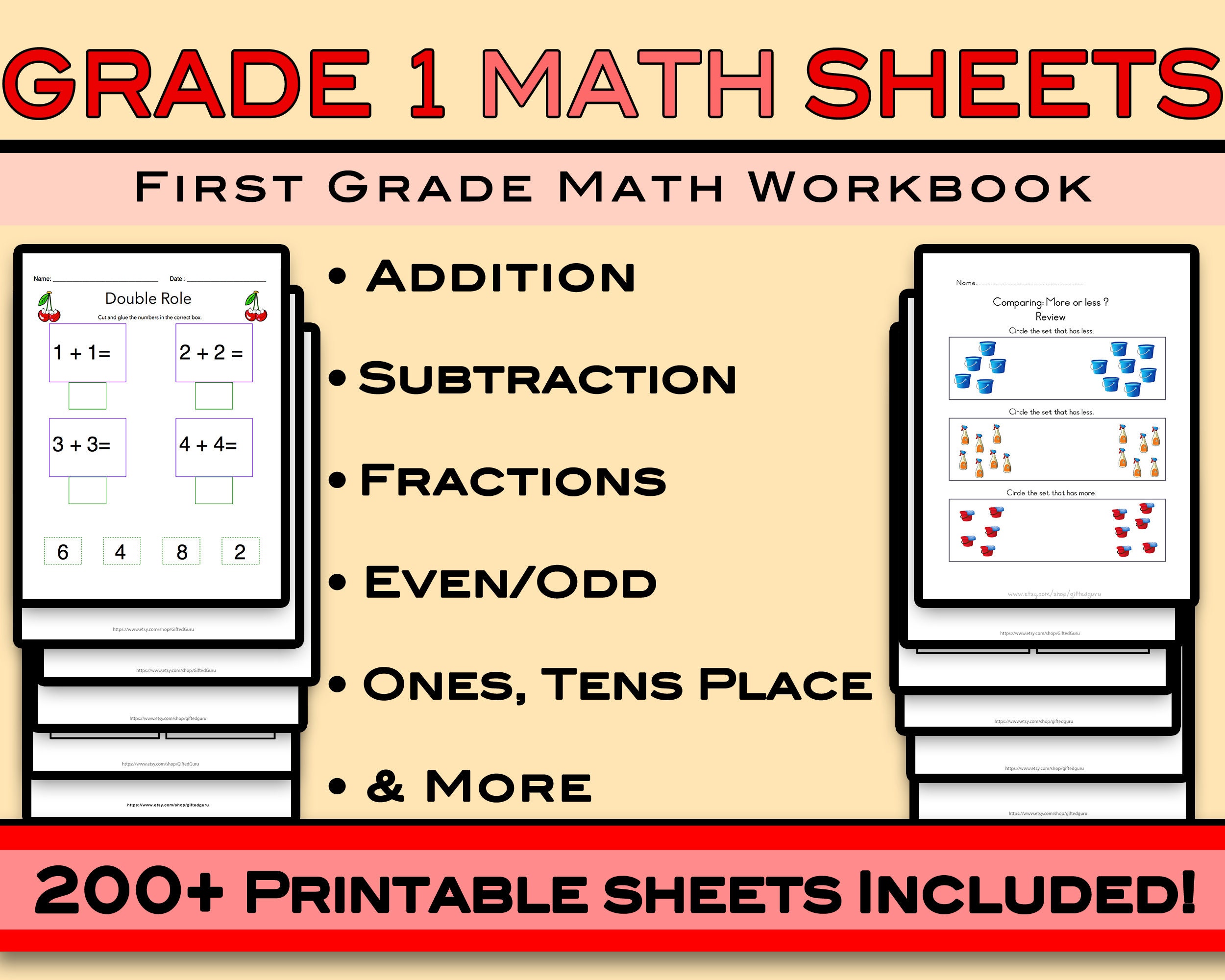 First Grade Math Worksheets 200 Worksheets Grade 1 Math - Etsy Canada