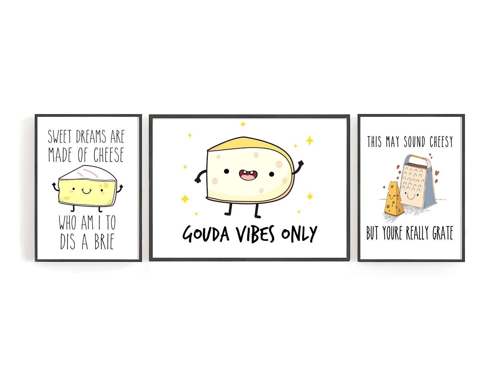 Cheese Pun Prints Set of 3 Cute Kitchen Sign Funny Cheese | Etsy