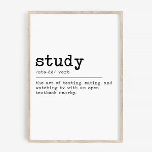Study Definition Sign Funny Wall Art Prints Dorm Decor Study Gifts Dorm ...