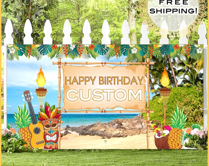 Luau Party Birthday Banner Luau Party Decorations Beach Banner Tropical ...