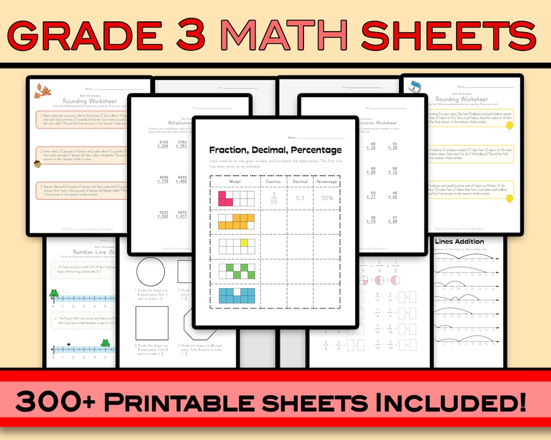 Third Grade Math Worksheets 300 Sheets Grade 3 Math Worksheets Third ...