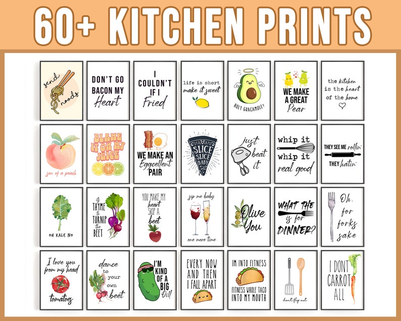 60 Kitchen Prints Set Food Pun Signs Set of 60 Funny - Etsy