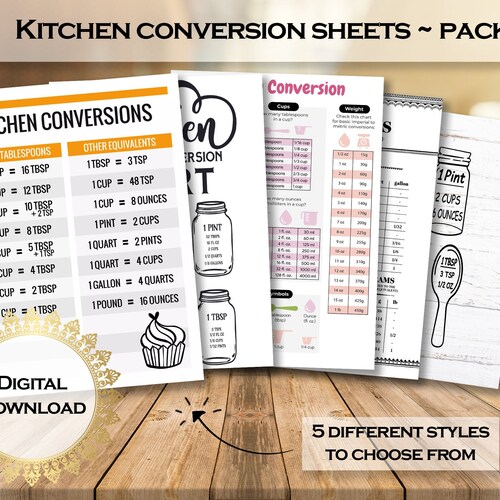 Kitchen Conversion Chart Kitchen Cheat Sheet Conversion - Etsy
