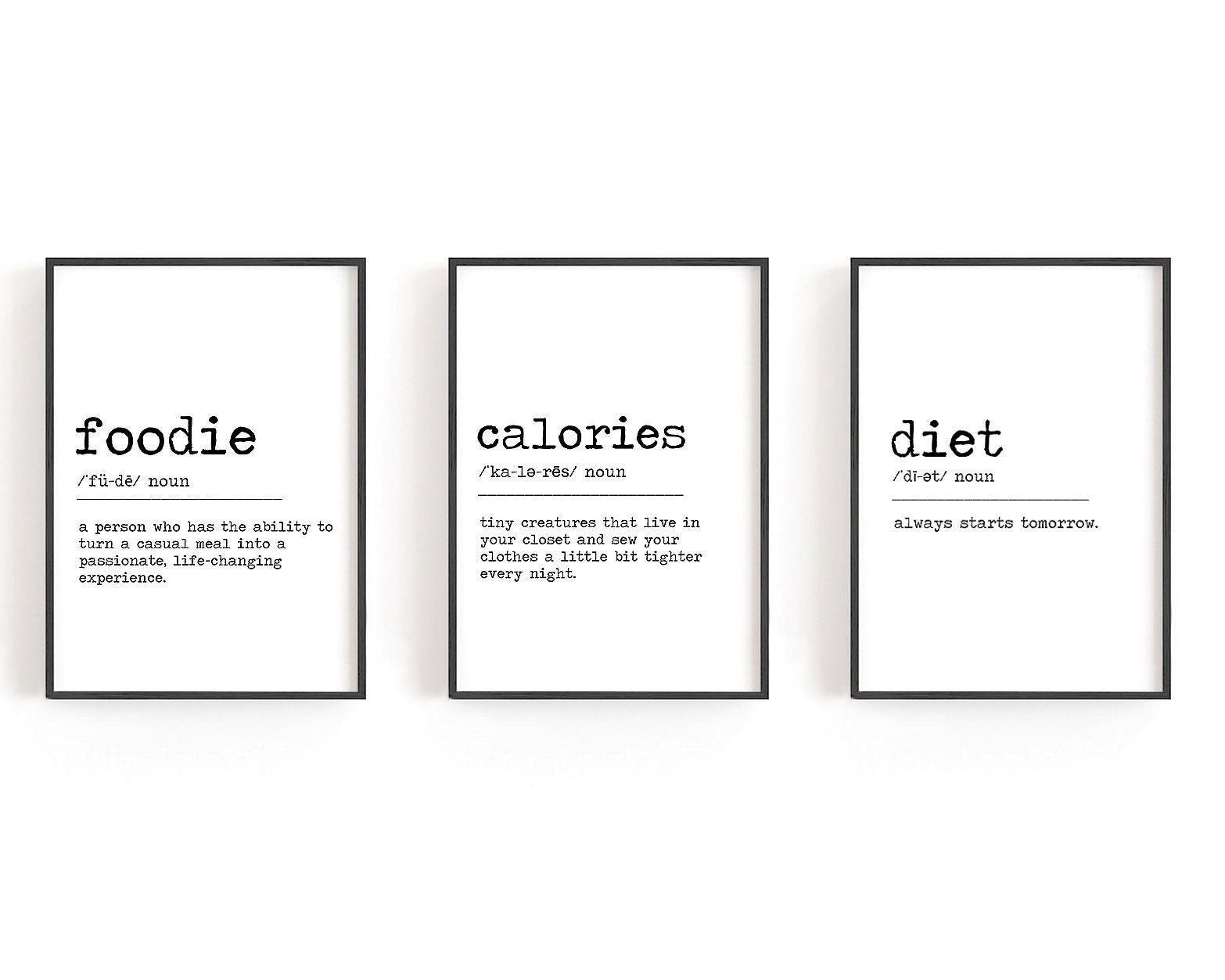 Funny Kitchen Definition Set of 3 Foodie Definition | Etsy