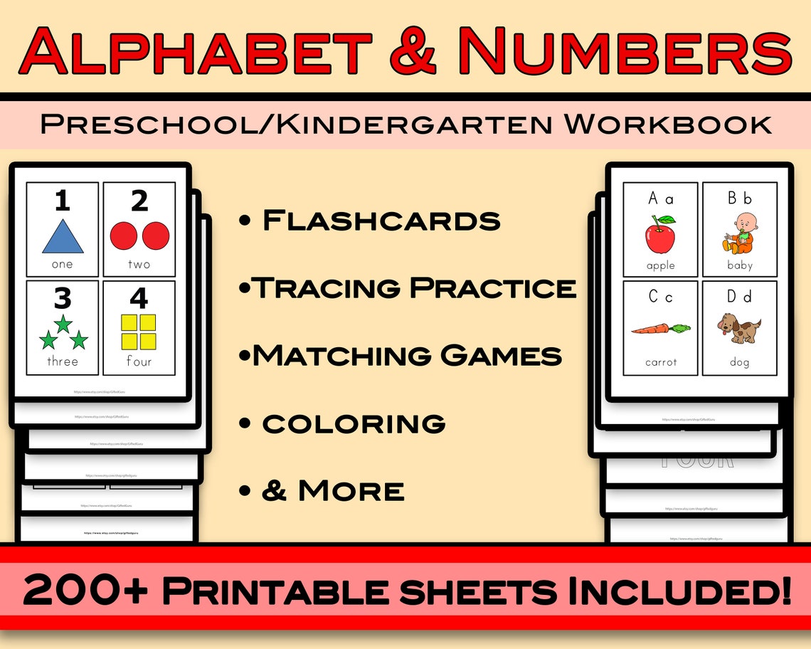 Alphabet and Numbers 200 Worksheets Preschool Worksheets - Etsy