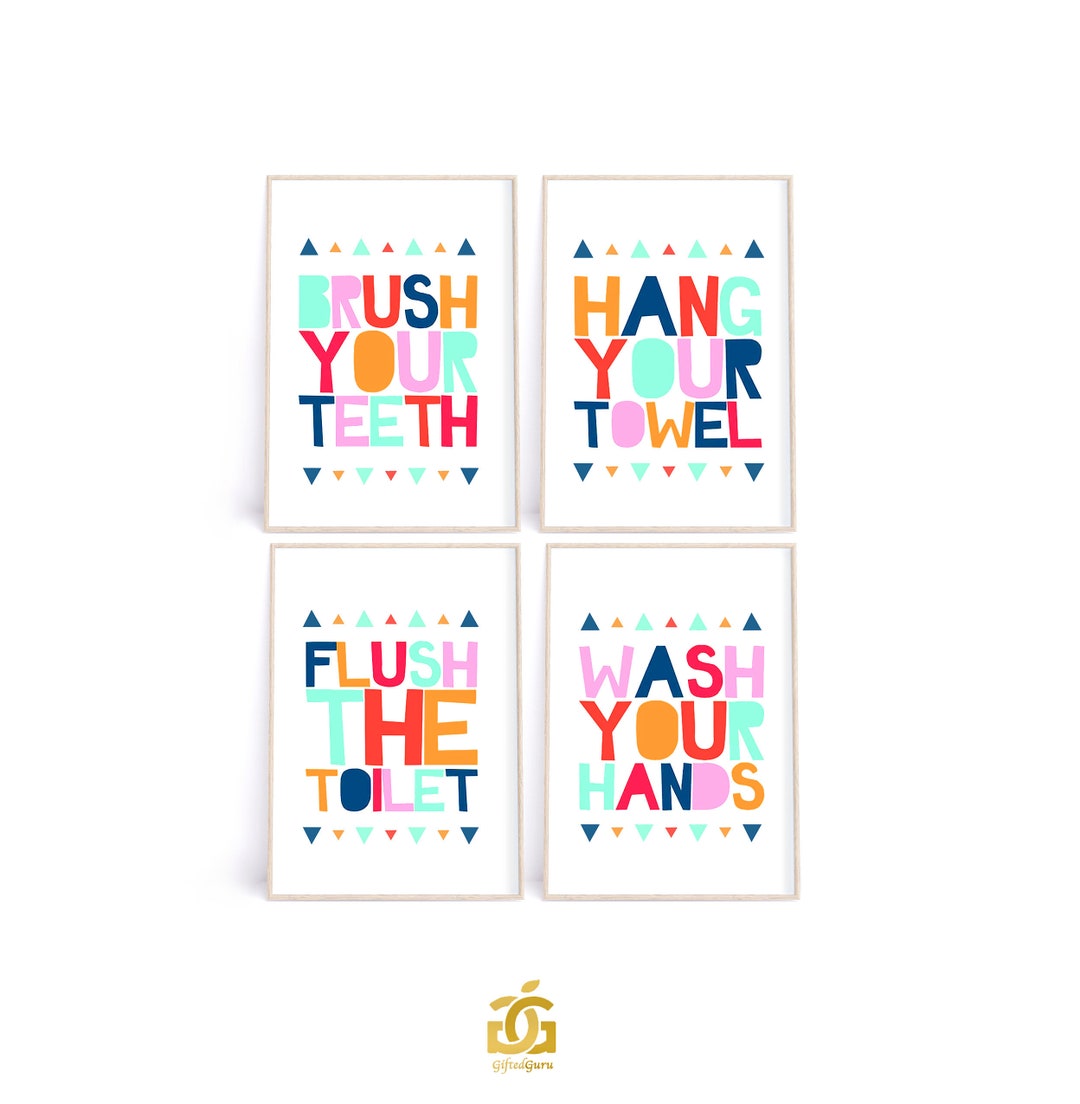 Bathroom Rules Printable Poster Set of 4 • Kids Bathroom Sign Wall ...
