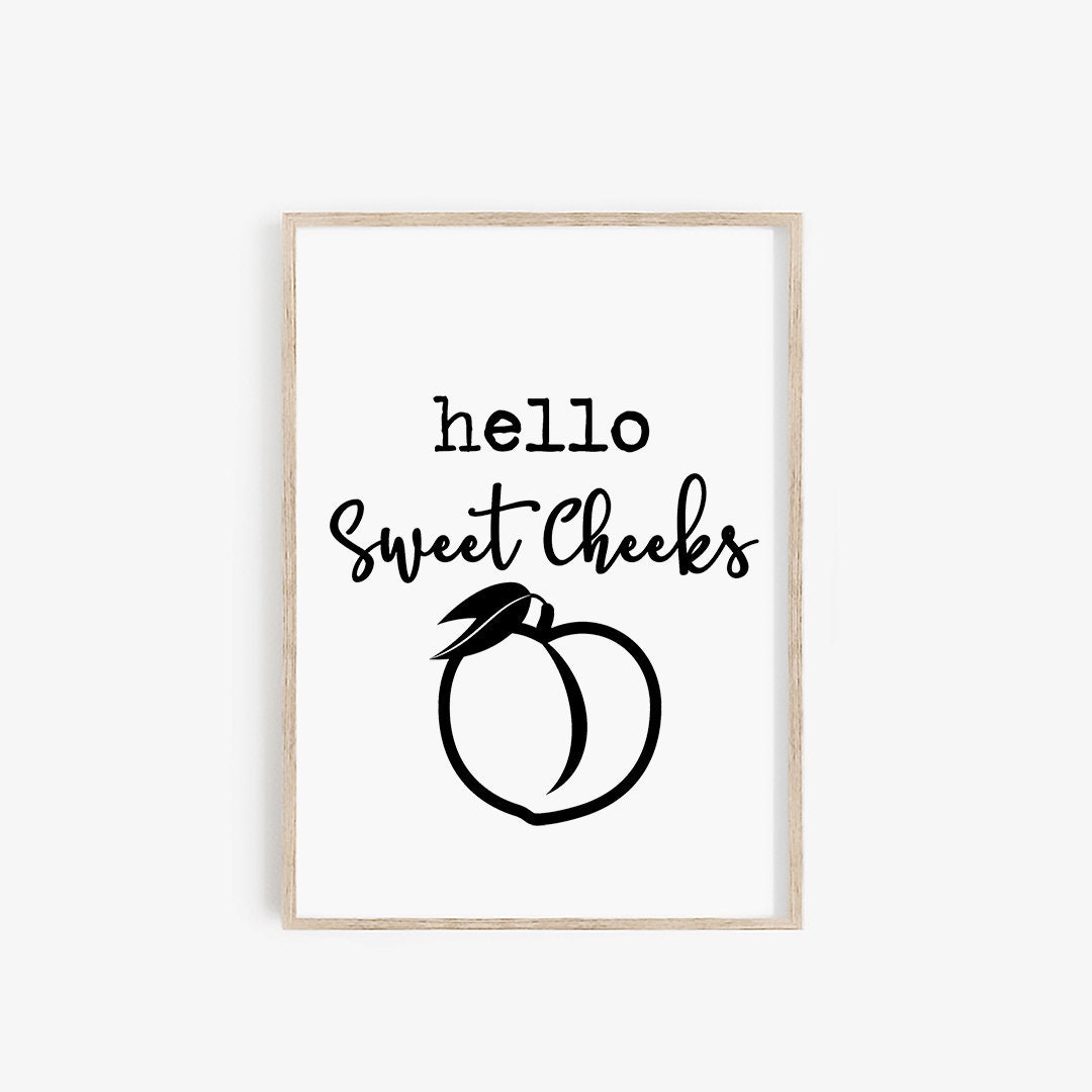 Hello Sweet Cheeks Sign Funny Bathroom Printable Decor Minimal Wall Art ...