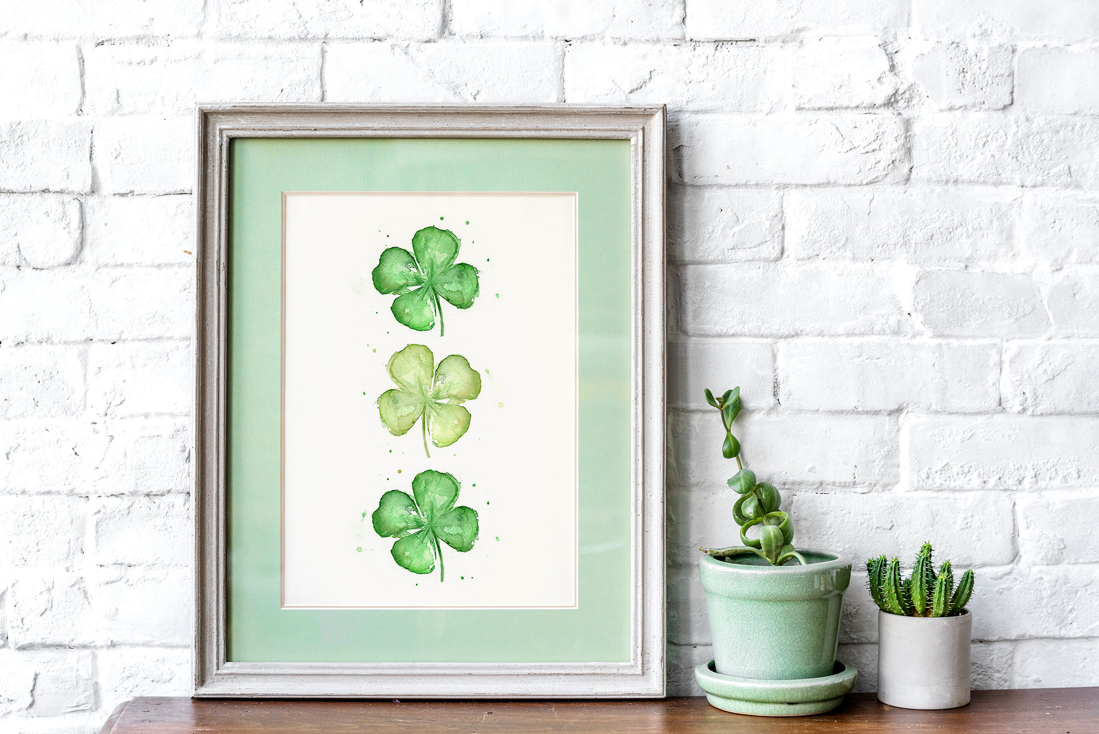 Three Four Leaf Clovers St Patrick's Day Printable Wall Art · Green ...