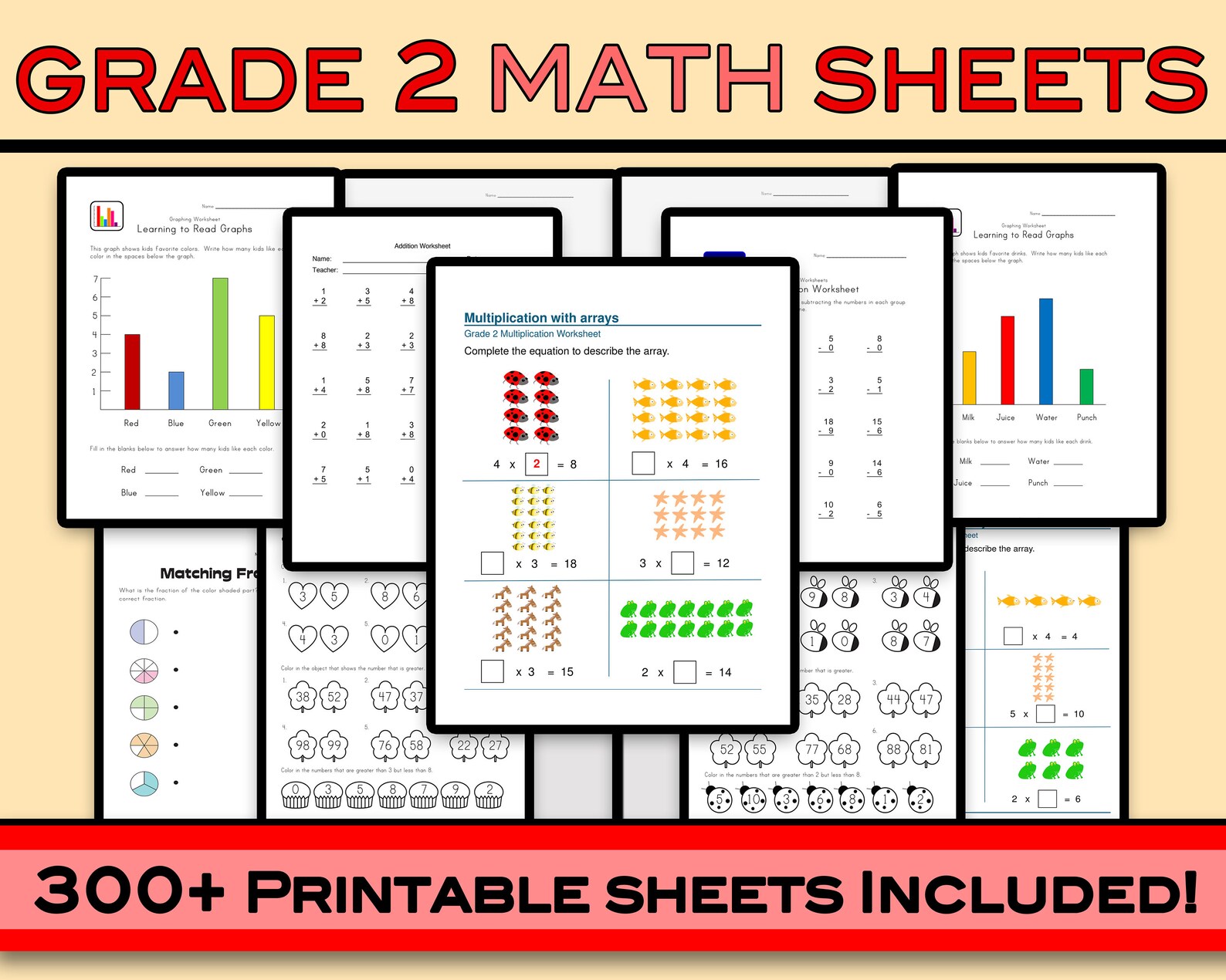 Second Grade Math Worksheets 300 Sheets Grade 2 Math | Etsy