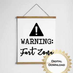 Warning Fart Zone Sign Funny Bathroom Printable Decor Minimal Wall Art ...