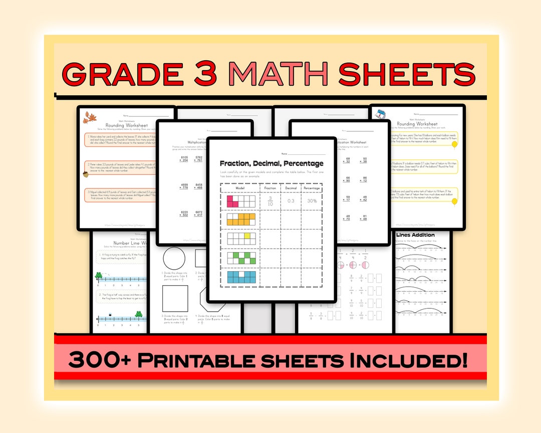 Third Grade Math Worksheets 300 Sheets Grade 3 Math Worksheets Third ...