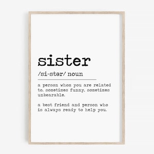 Sister Definition Print · Sibling Definition · Gift for Sister · Gift ...