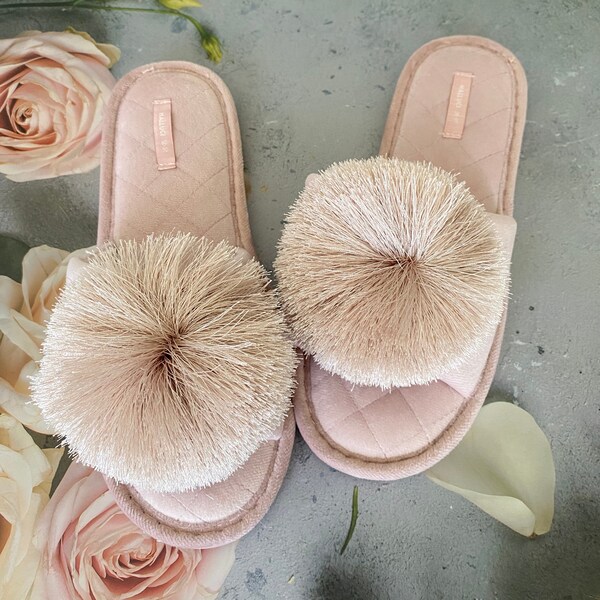 Pom Pom Slippers - Etsy
