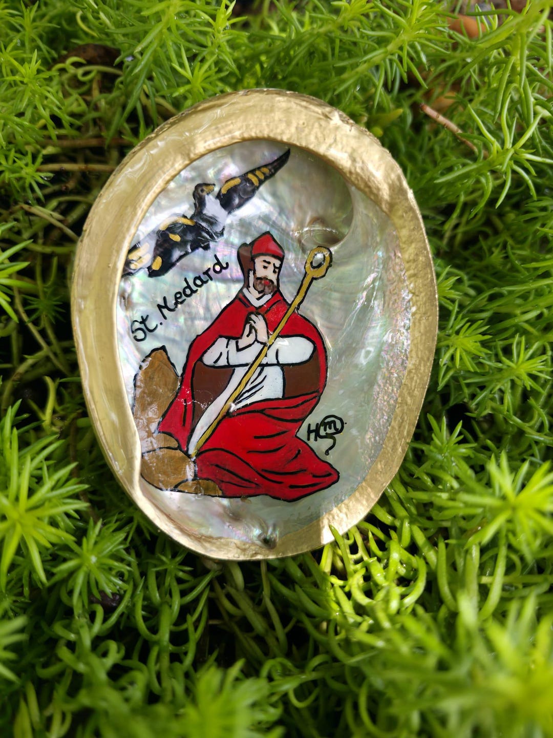 Patron of Bad Weather | St. Medard | Handmade Abalone Sea Shell Art - Etsy