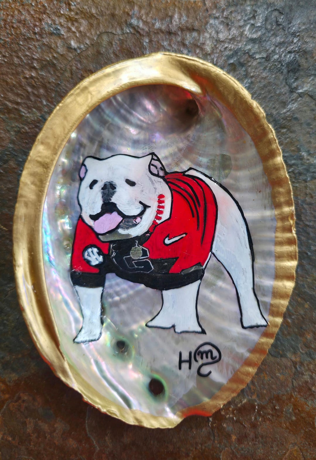 Hand-painted Abalone Shell Georgia Bulldog Fan Art - Etsy