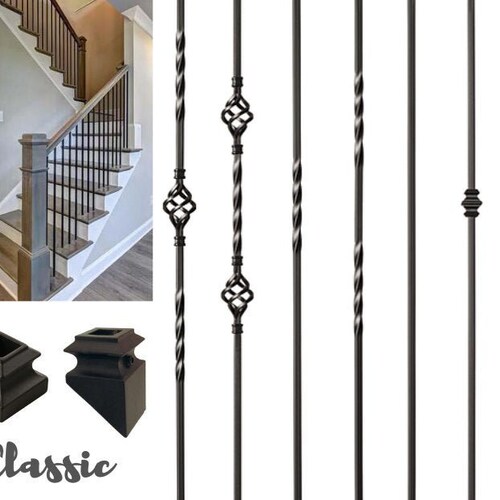 36 Satin Black Wrought Iron Balusters for Stairs - Etsy