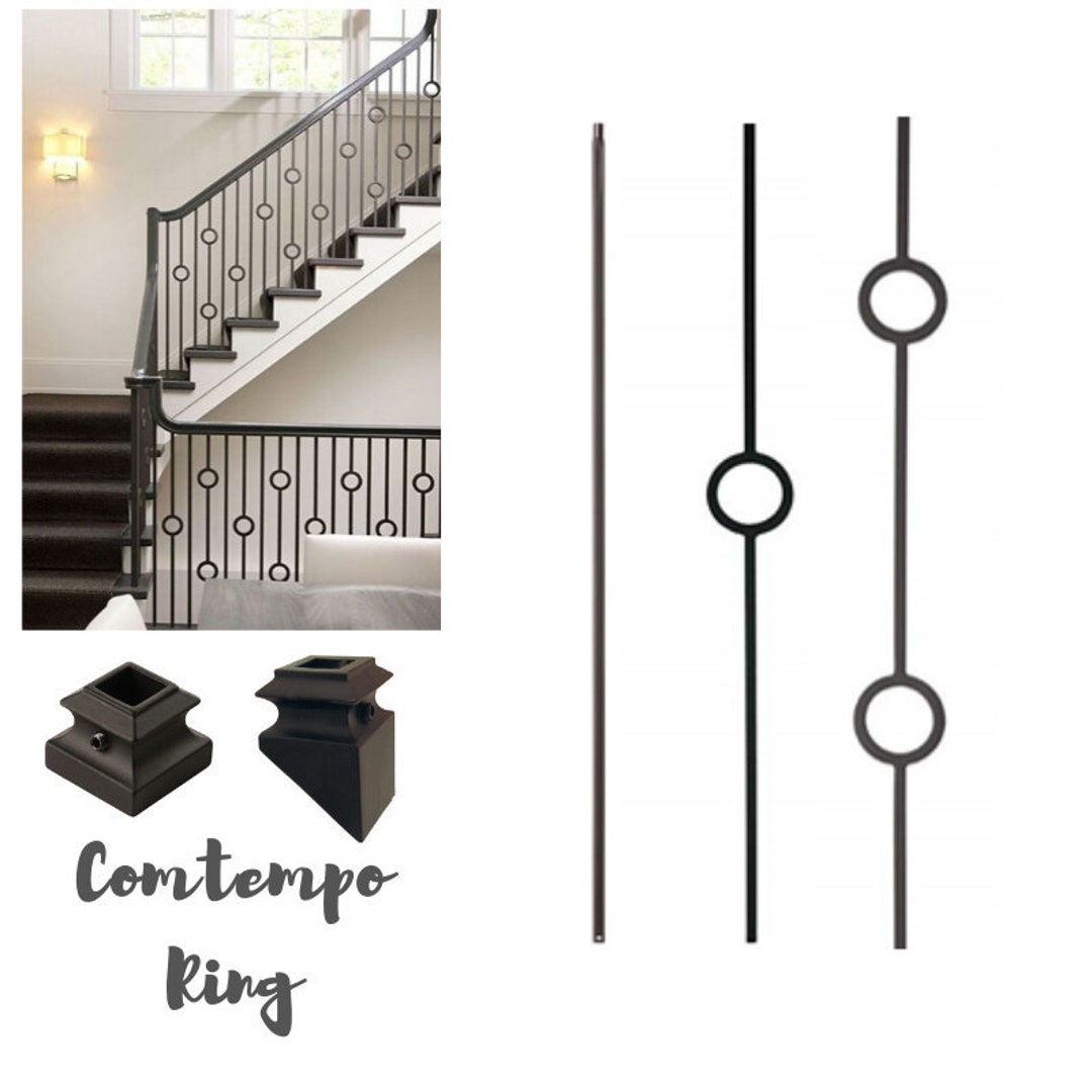 Iron Stair Balusters - Modern Ring Metal Spindles for Stairs - Satin ...