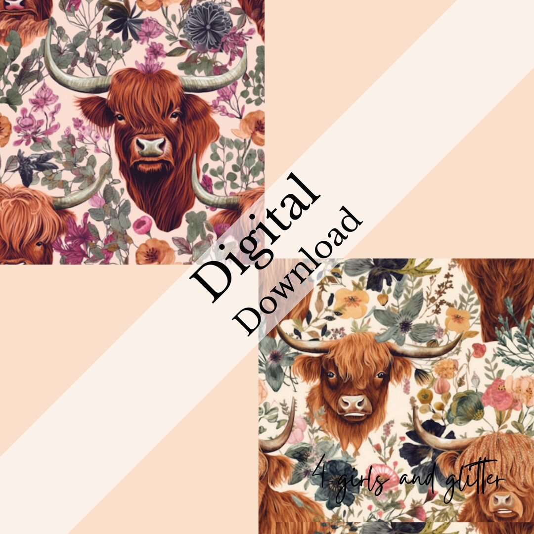 Highland Cow Seamless Pattern Bundle, Instant Download, Watercolor ...