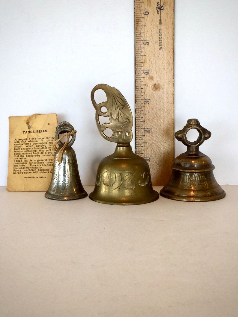 Vintage Set of Three Solid Brass Engraved Decorative Bells. - Etsy