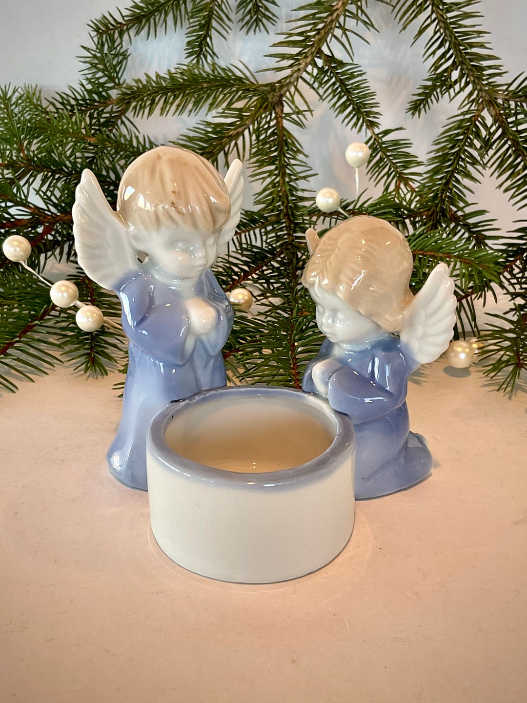 Vintage GHC Lladro Like Porcelain Praying Angels Tea Light Holder. Made ...