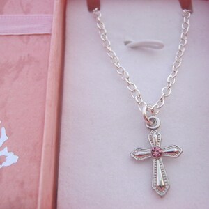 Girls Cross Necklace With Pink or Blue Rhinestone - Etsy