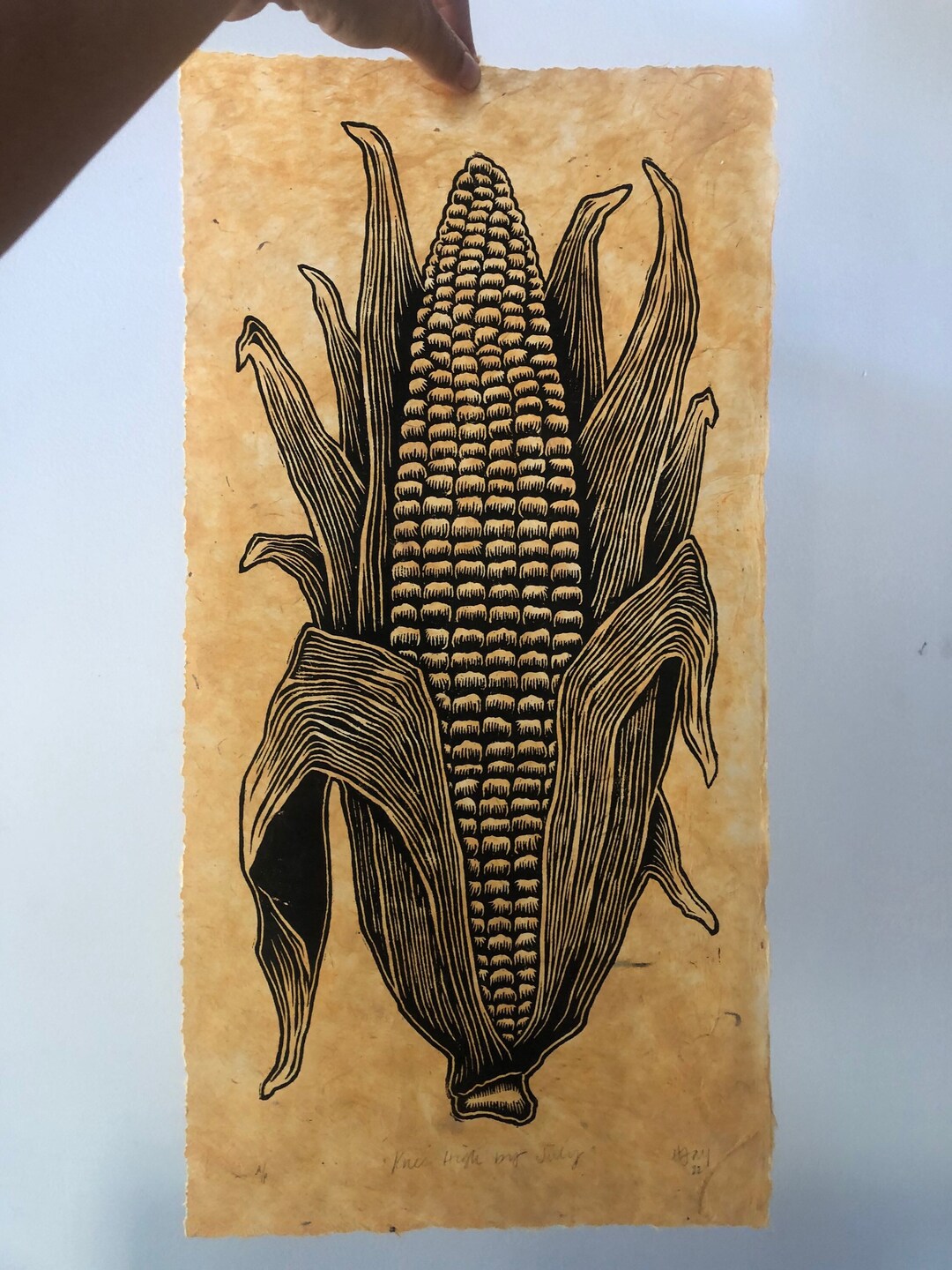 Corn Block Print, Original Linocut, Garden Print, Gardening Art ...