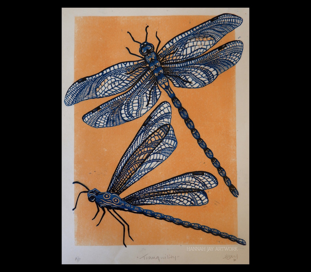 Dragonfly Block Print, Dragonfly Art, Original Linocut, Dragonfly Print ...