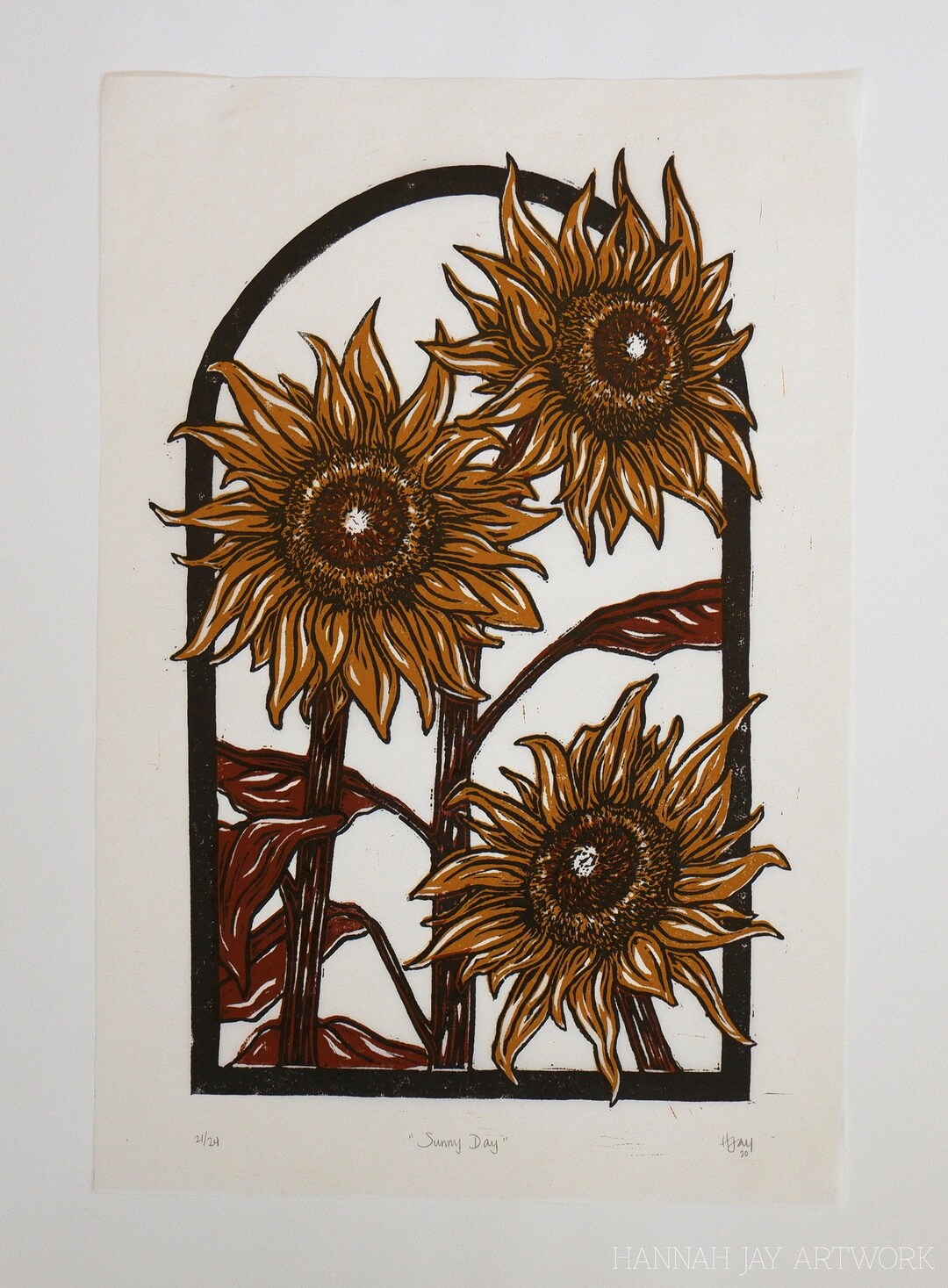 Sunflower Block Print, Original Linocut, Sunflower Art, Floral Art ...