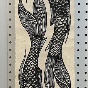 Koi Fish Block Print, Linocut Print, Ocean Print, Handmade Prints ...