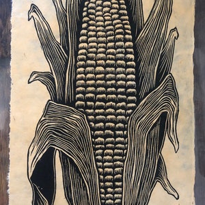 Corn Block Print, Original Linocut, Garden Print, Gardening Art ...