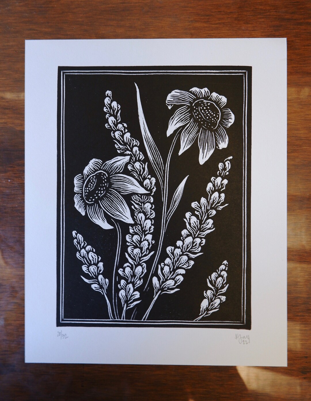 Wildflowers Block Print, Original Linocut, Wildflower Print, Floral Art ...