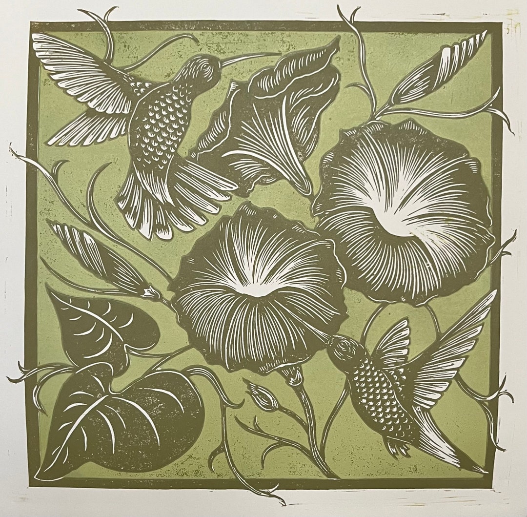 Hummingbird Block Print, Hummingbird Art, Handmade Block Print, Bird ...