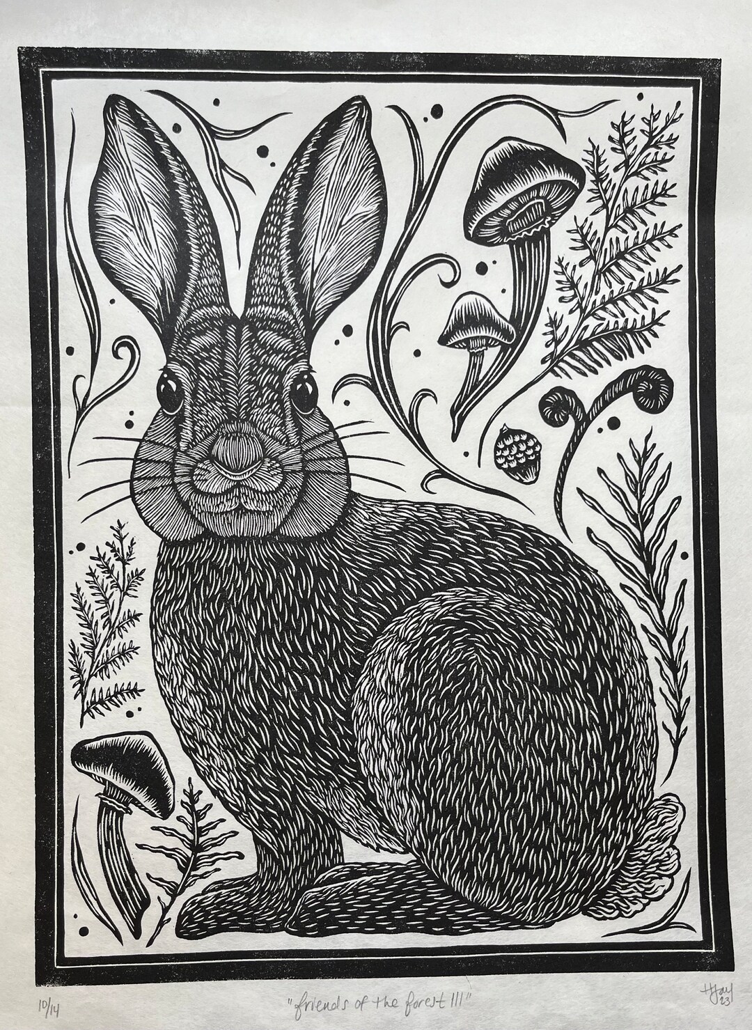 Rabbit Block Print, Linocut Print, Nursery Print, Handmade Prints ...