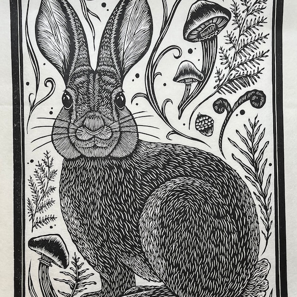 Linocut Rabbit Nursery Art - Etsy