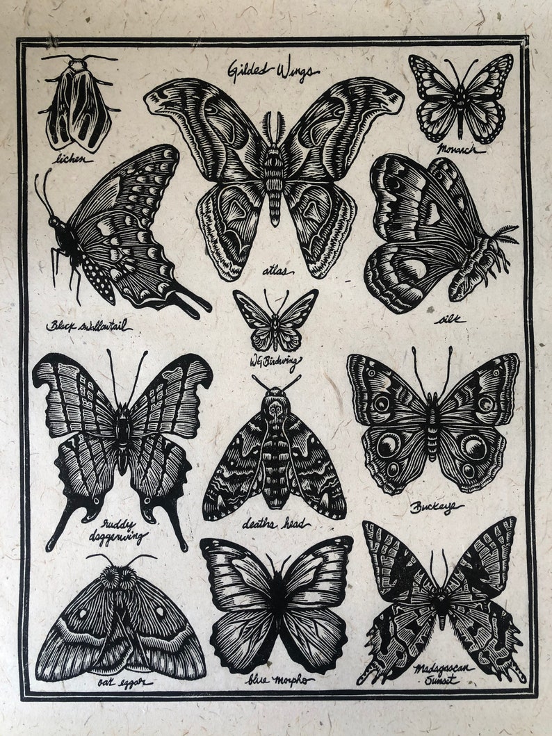 Moth Block Print Butterfly Block Print Linocut Print - Etsy