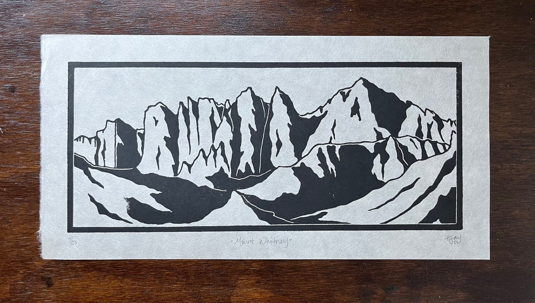 Mount Whitney Print, California Block Print, Linocut Print, Handmade ...