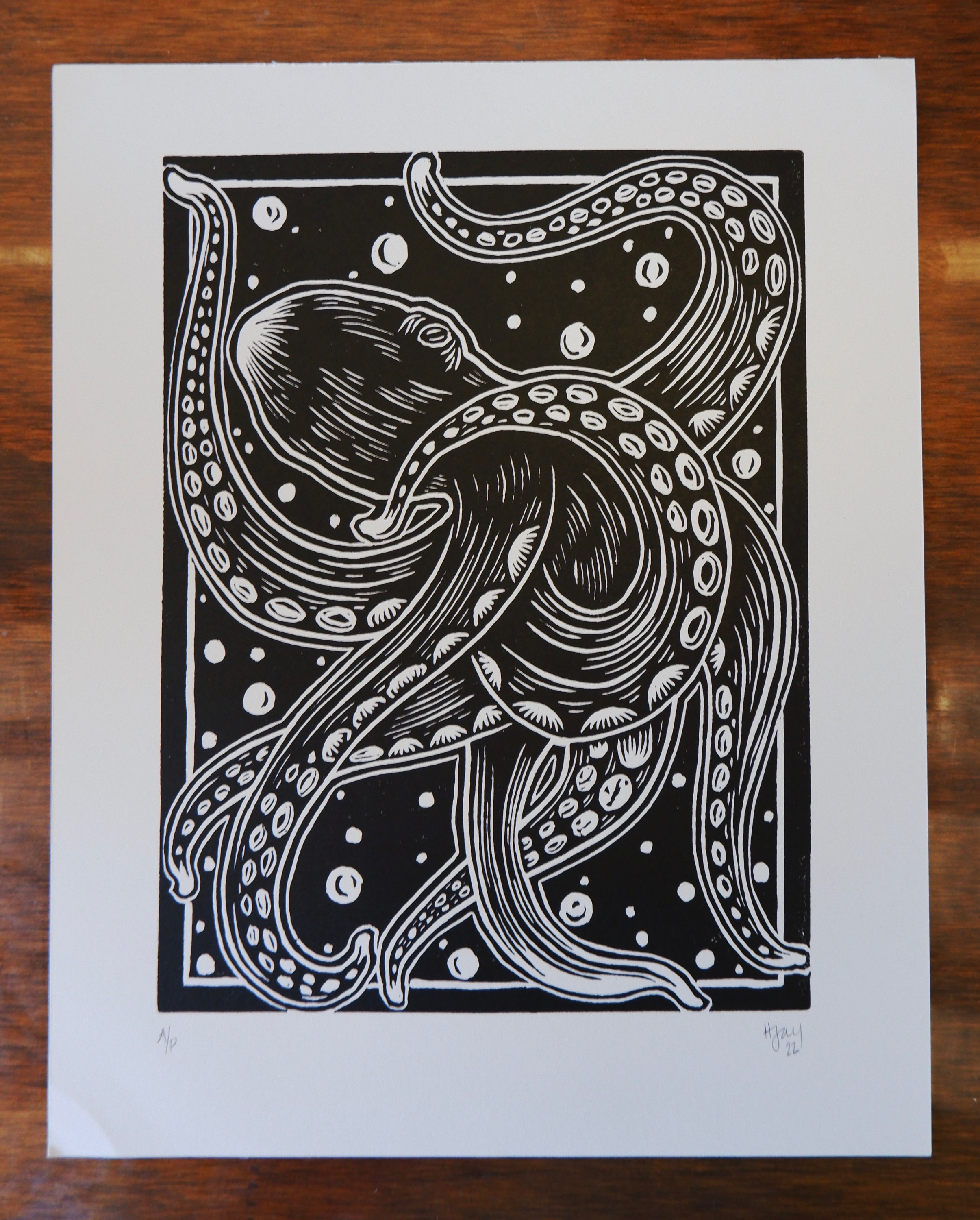 Octopus Block Print Original Linocut Ocean Print Ocean Art - Etsy