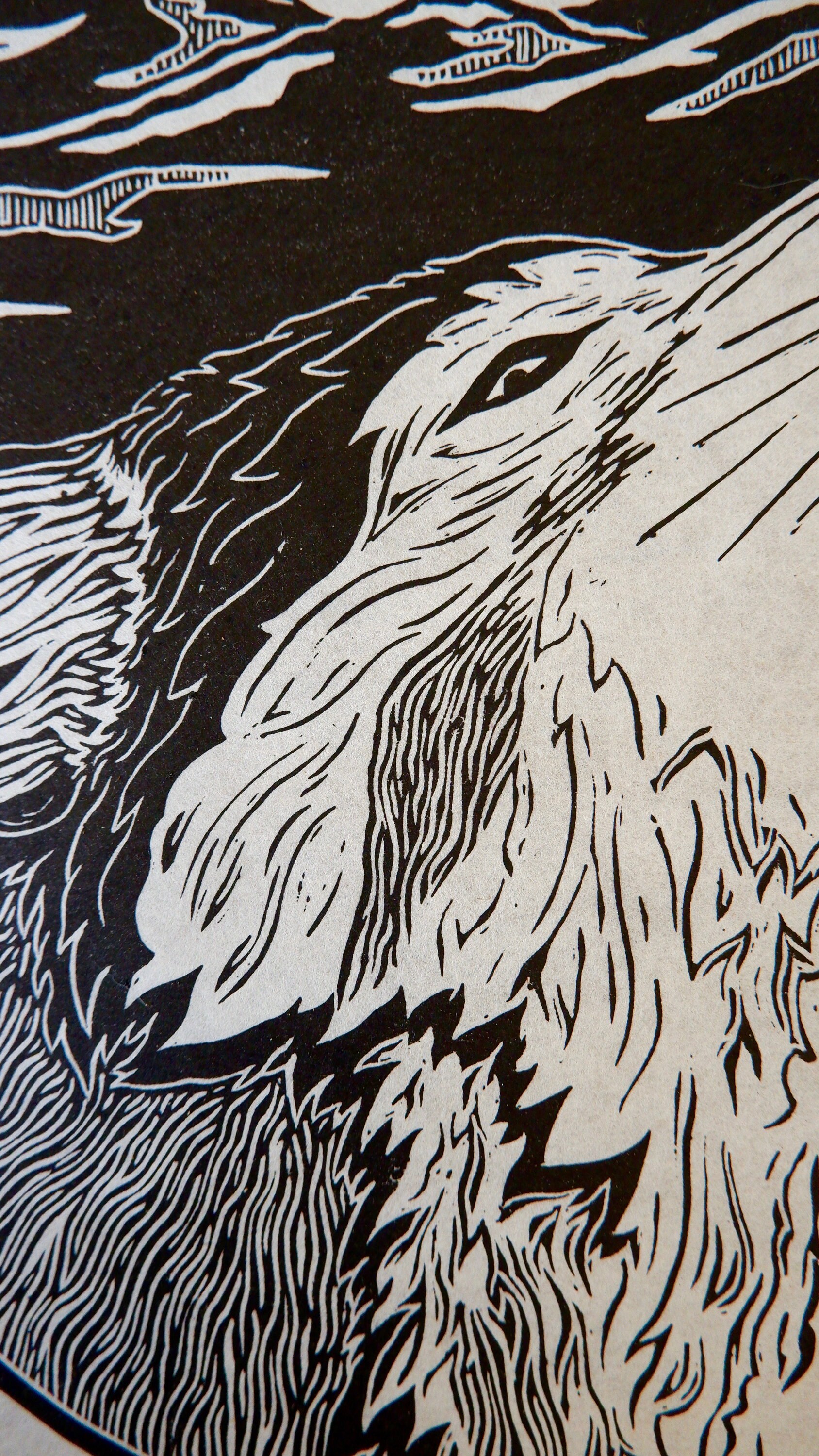 Wolf Block Print, Original Linocut, Wolf Print, Wolf Art, Botanical ...